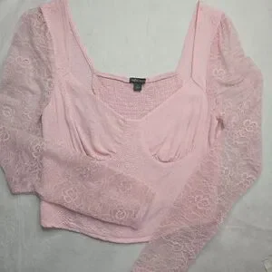 wild fable | Tops | Wild Fable Bustier Crop Top Pink Sheer Lace Sleeve ...